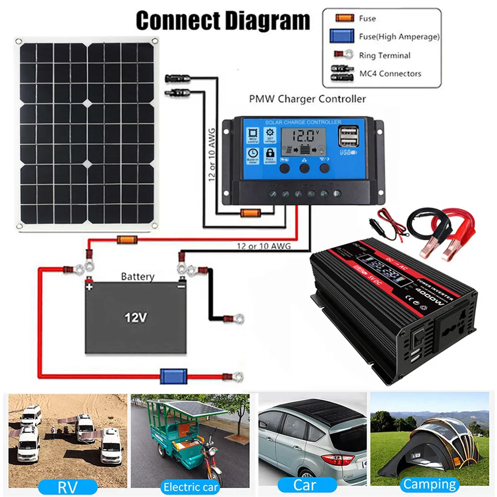 4000W Power Inverter 12V To 110V/220V LCD Display, Voltmeter, Converter ...