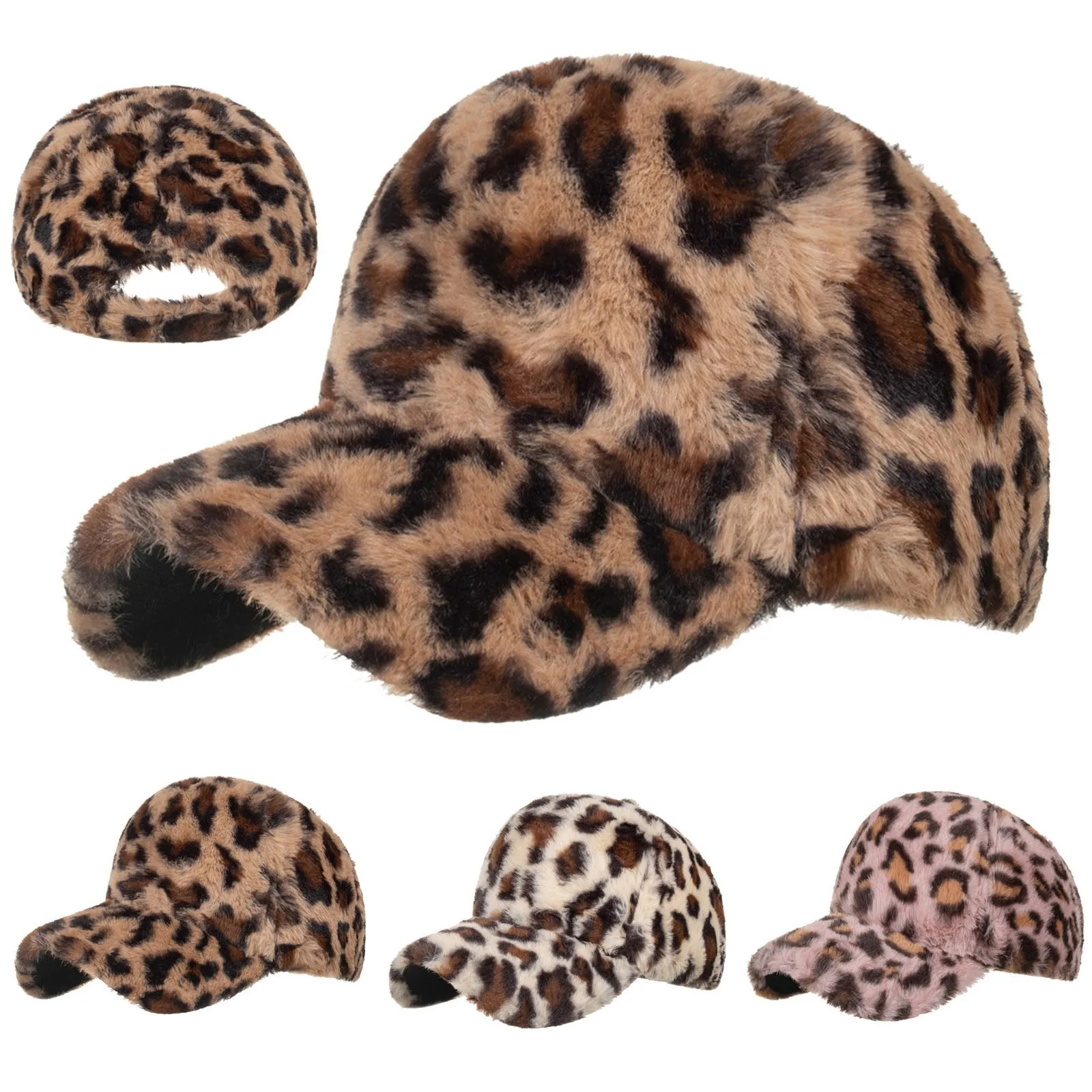 Winter Leopard Baseball Cap: Unisex Plush Warm Adjustable Snapback Sun ...