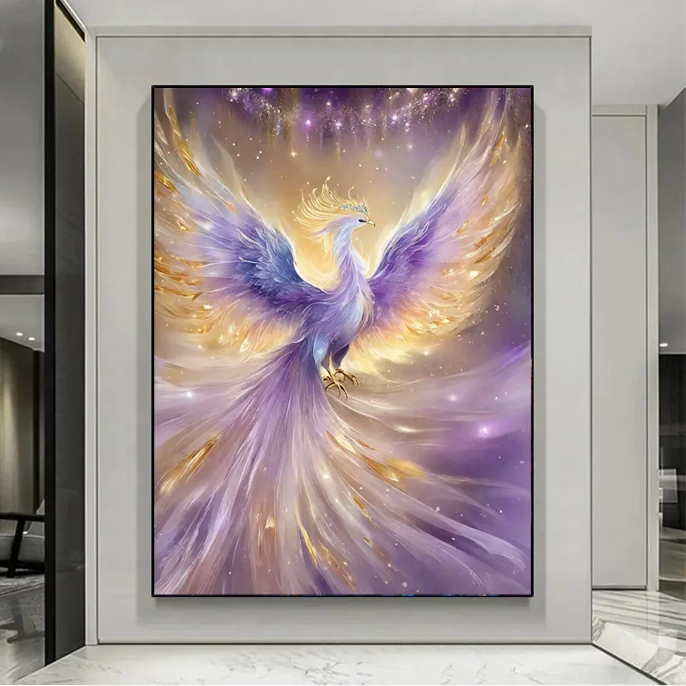 Rhinestone Diamond Art: Golden Purple Phoenix DIY Mosaic Cross Stitch ...