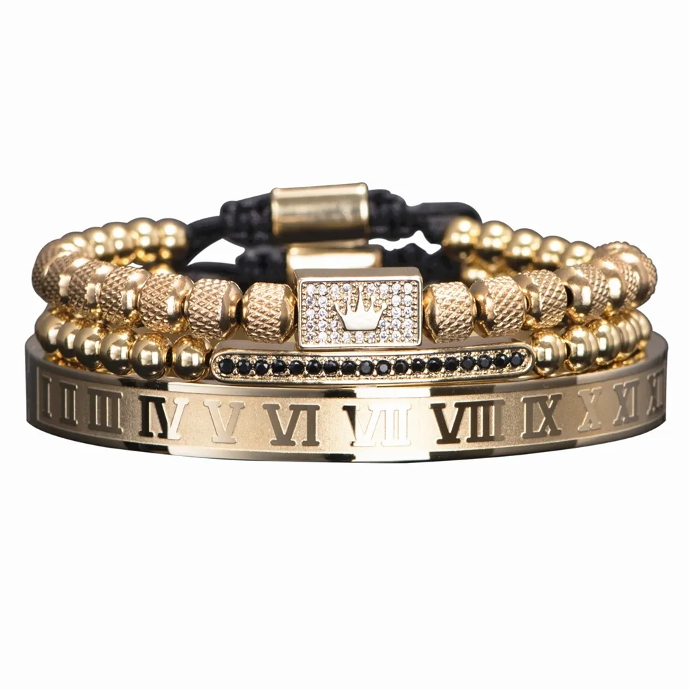 Luxury Royal King Crown Men's bracelets for a couple - Roman Numeral ...