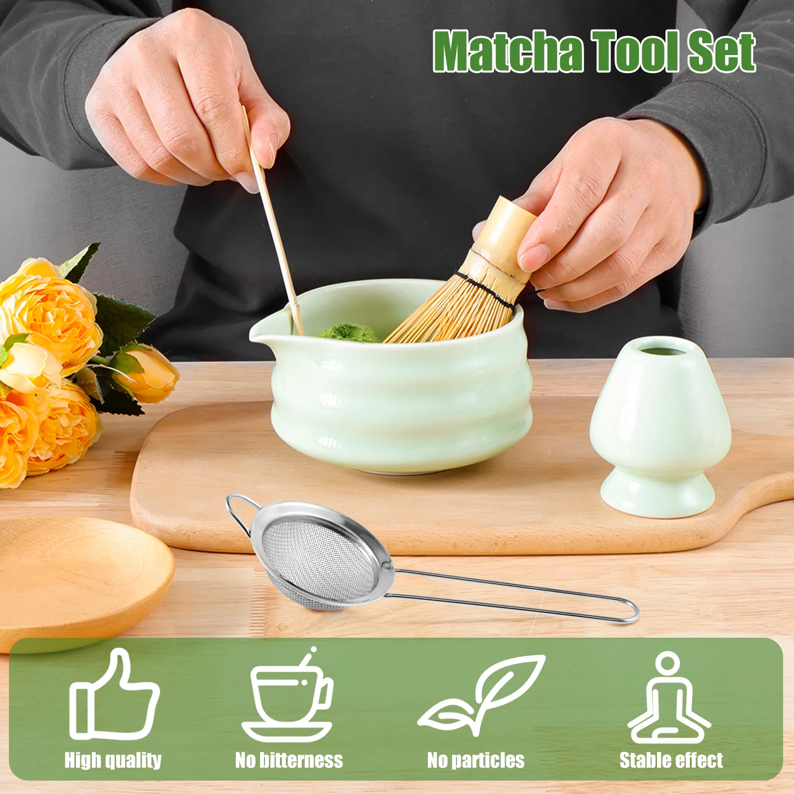 Matcha Whisk Tool Set: Chasen Sifter, Scoop, And Bowl For Beginners ...