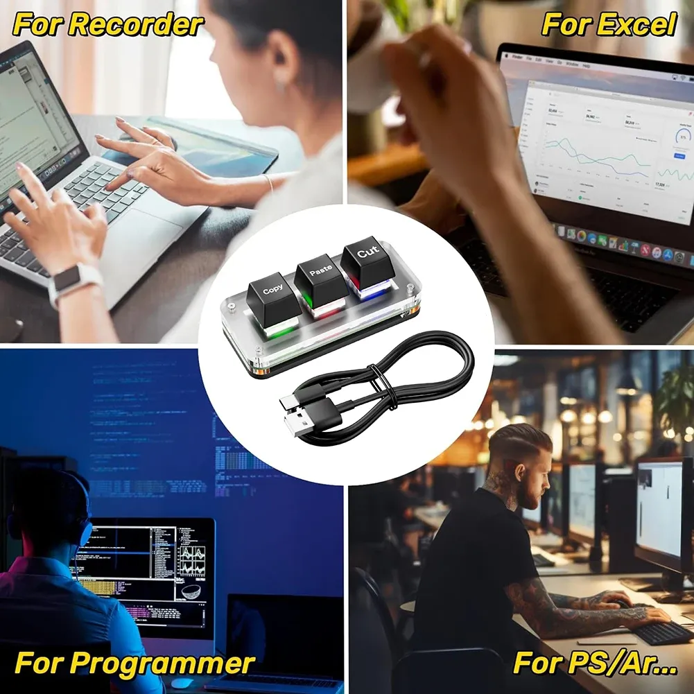 Rgb Mini Cut Copy Paste Keyboard Hotswap 3 Key Ctrl X C V Shortcut One Handed Keyboard Usb Type