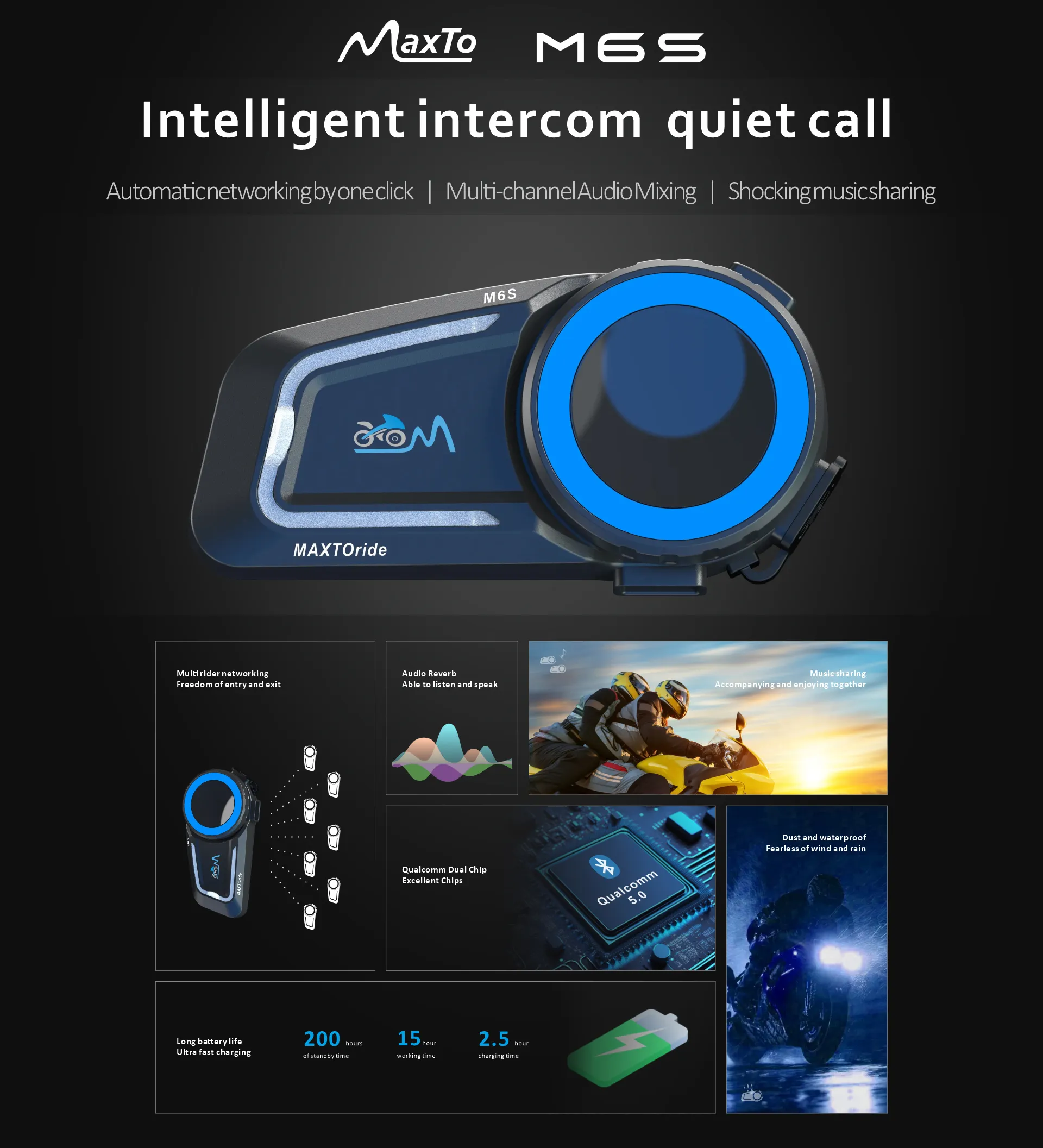 DHgate.com:Maxto M6s IP67 Waterproof Motorcycle Helmet Bluetooth Intercom Headset (1000M, Up to ...