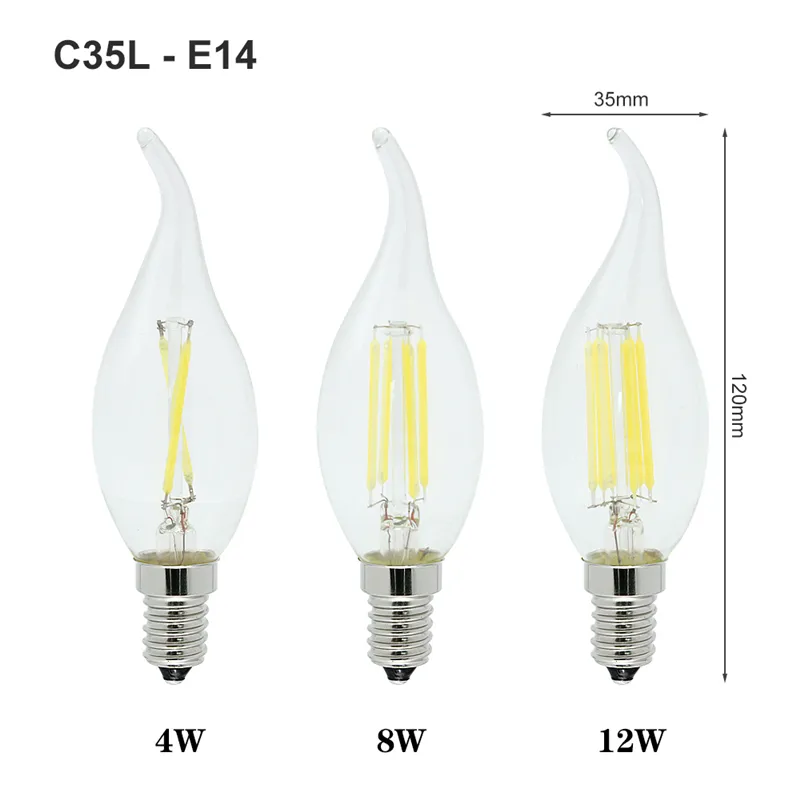 DHgate.com:C35/C35L E14 Candle LED Bulbs, 4/8/12W Dimmable Filament ...