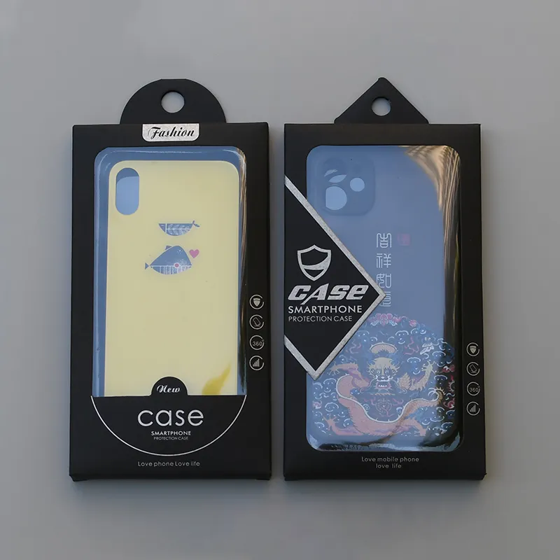 Black Cardboard & PVC iPhone Case Display Packaging Box with Hanging ...