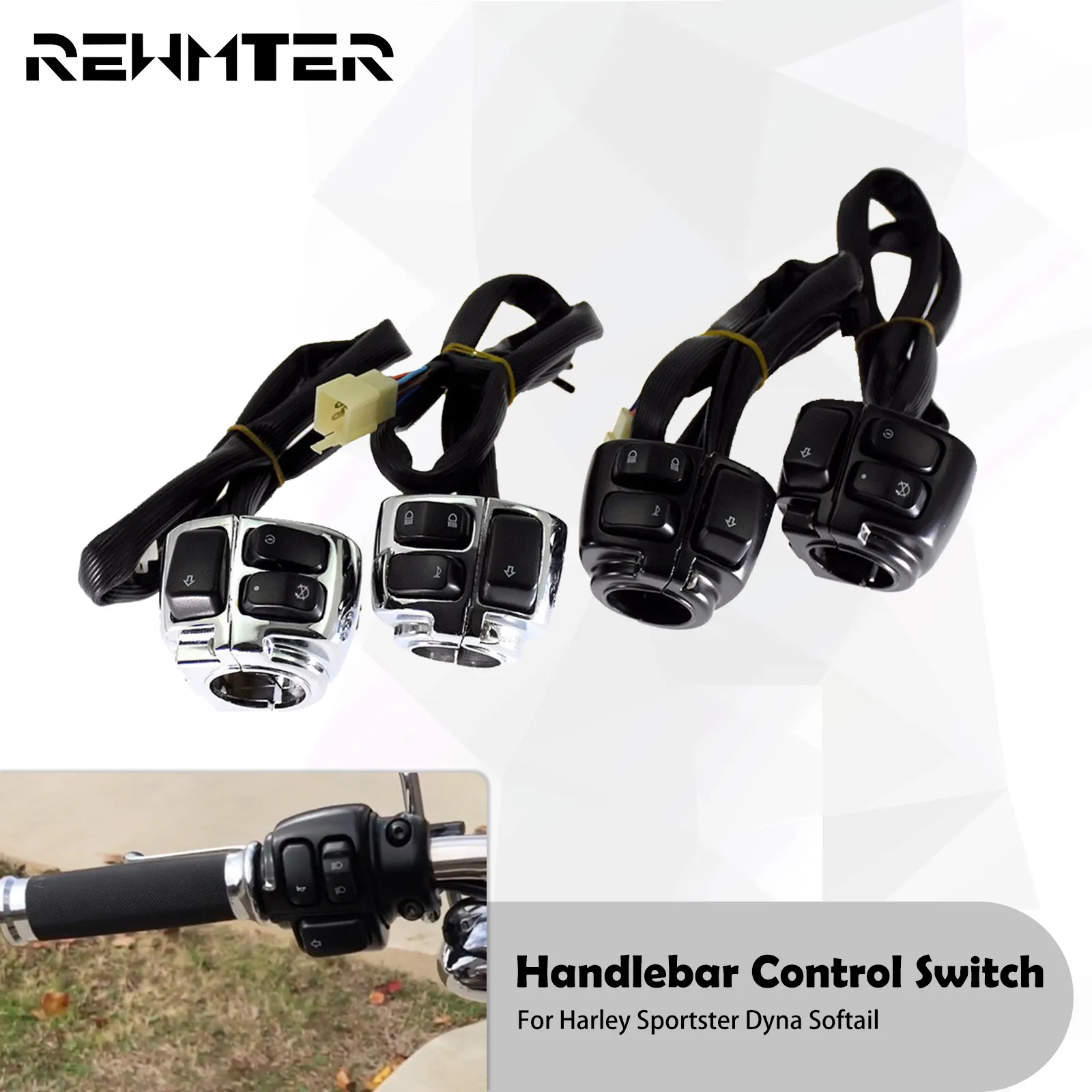 Motorcycle Handlebar Turn Signal Switch - 25mm Black/Chrome for Harley Sportster XL 1200 883 ...