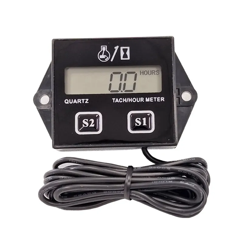 Digital Display Tachometer Timer Engine Tach Hour Meter Gauge Inductive ...