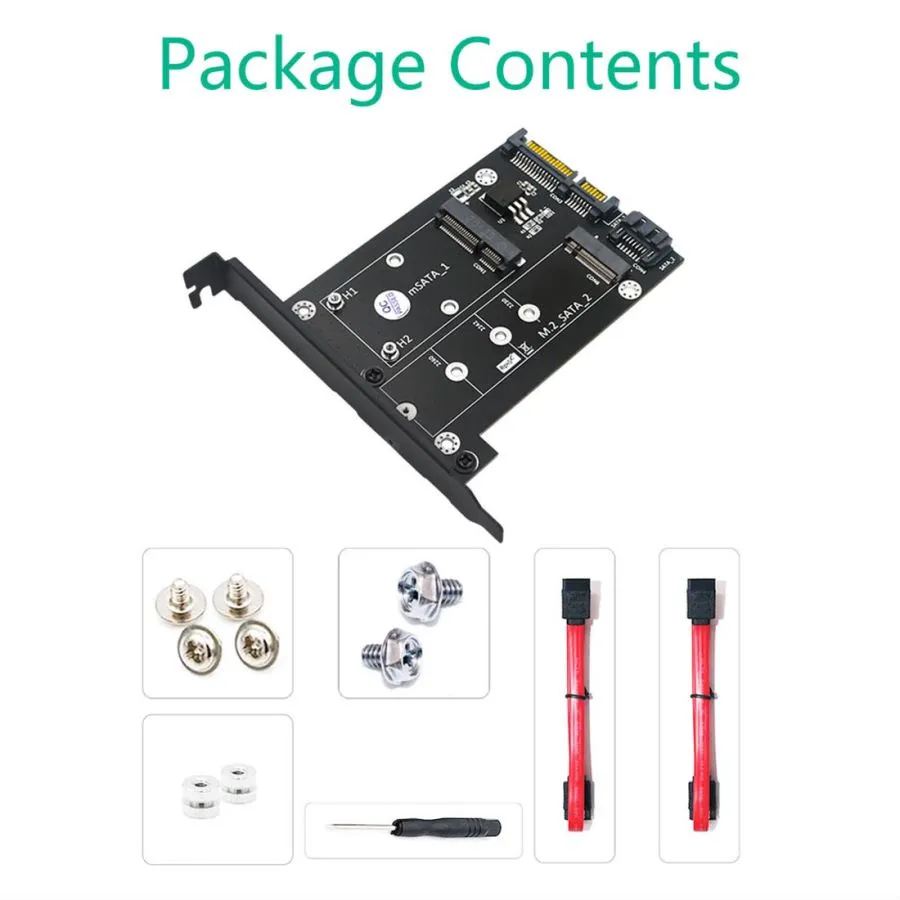 MSATA / M.2 SSD To Dual SATA3 Converter Adapter Card 2 In 1 W/ Full Height Profile Bracket For M ...