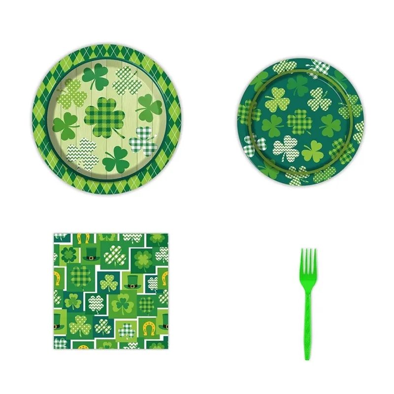 St. Patrick's Day Green Shamrock Party Dinnerware Set for 24 Guests ...