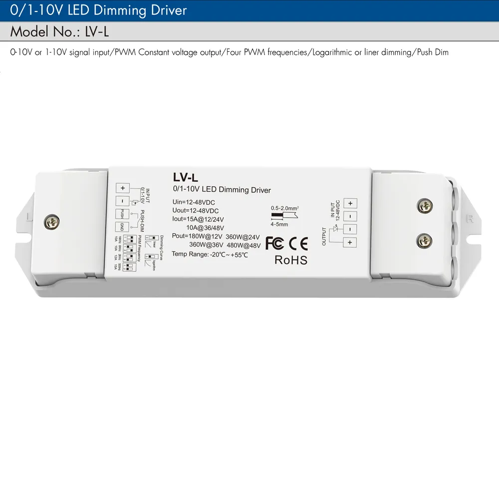 0/1-10V LED Dimmer Controller | DC 12-48V | 1 Channel PWM Constant Voltage | 1-10V Signal Input ...
