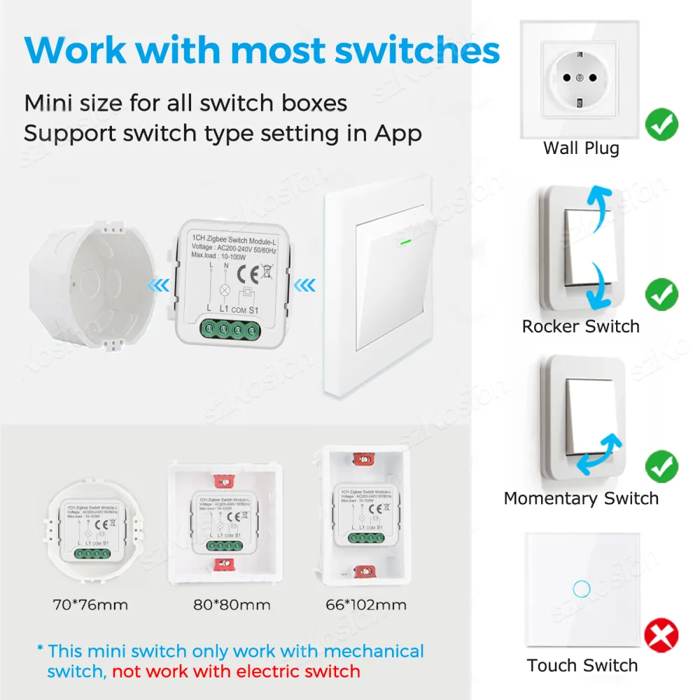 Tuya Smart Bulb And Zigbee Mini Switch Module No Neutral Wire 2 Way Control 1 2 3 4 Gang Alexa