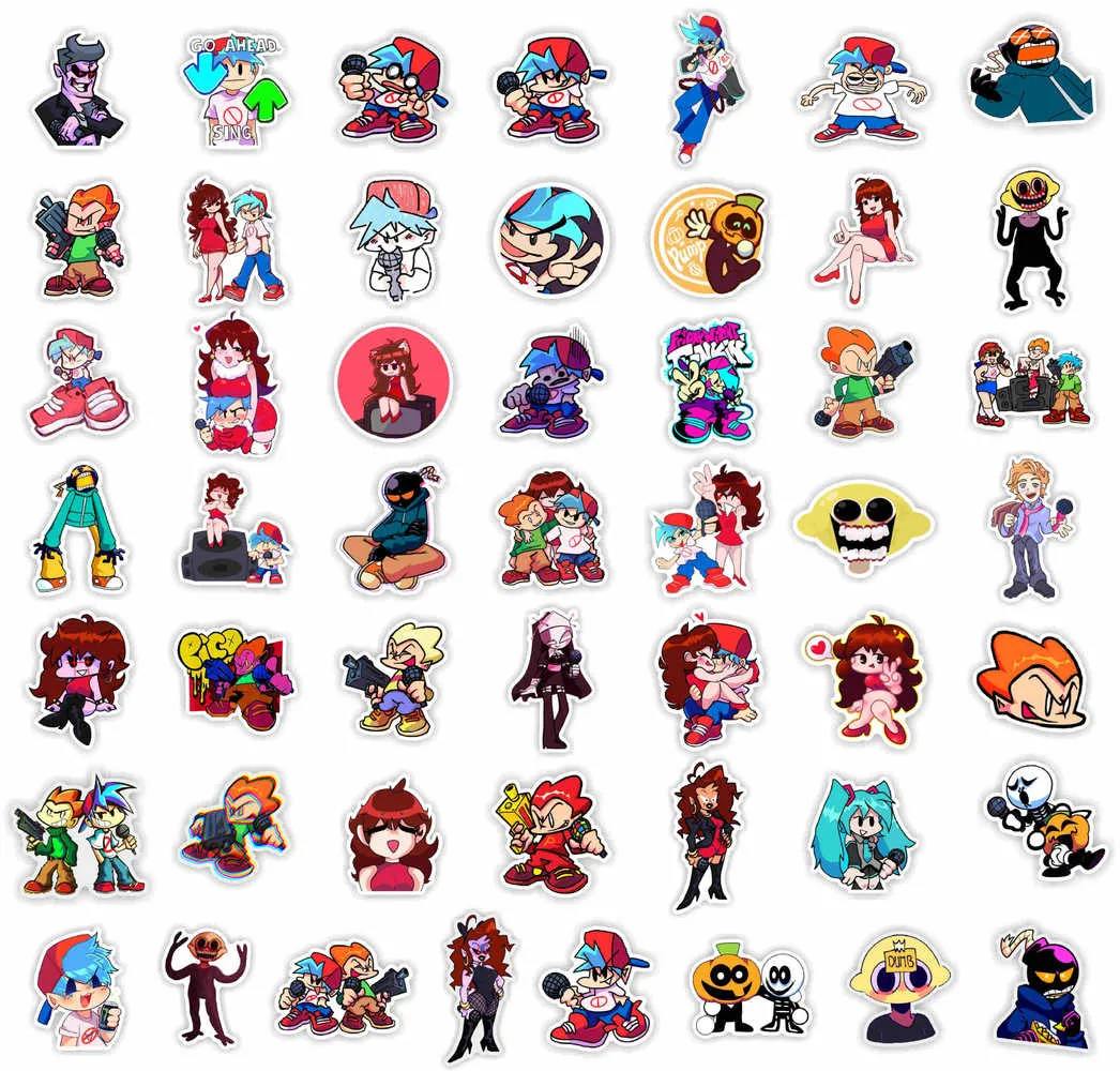 Friday Night Funkin Laptop cute stickers - Set of 50/100 for Boyfriend, Skid, Pump, Girlfriend ...