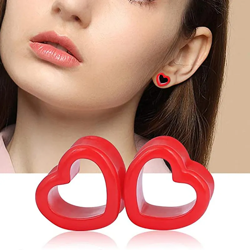 Acrylic Ear Plugs Tunnels 2pc Colorful Love Heart Hollow Out Expanders for Women Body Piercing Jewelry