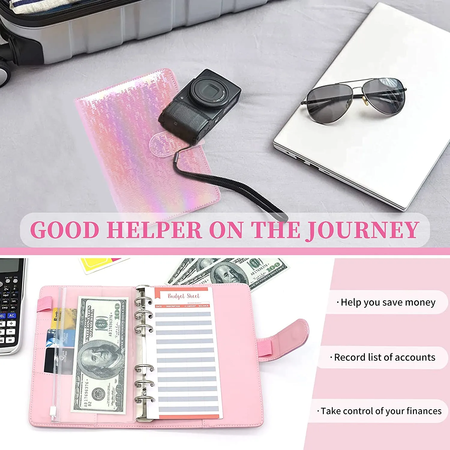 A6 PU Leather Binder Budget Planner, Cash Envelopes System with Expense ...