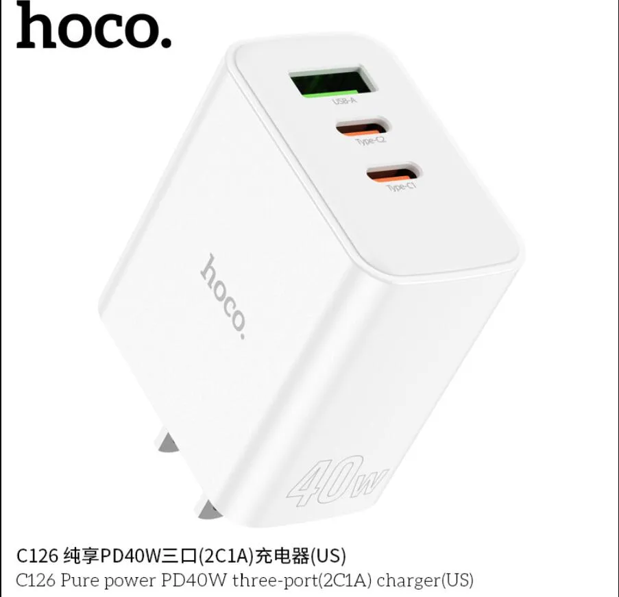 DHgate.com:HOCO C80 PLUS C126 40W PD 20W+QC3.0 Fast Charger, Dual USB C PD Quick Charging Wall ...