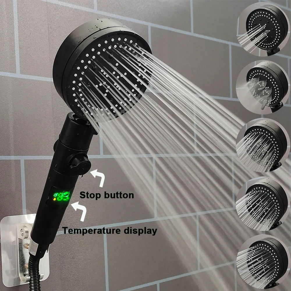 High Pressure LED Digital Temperature Display Shower Head: Water Saving ...
