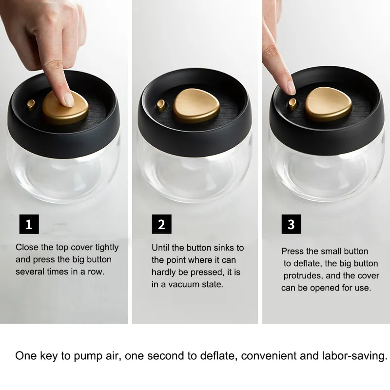 Vacuum Coffee Containers Airtight Glass Coffee Bean Storage Jar With ...