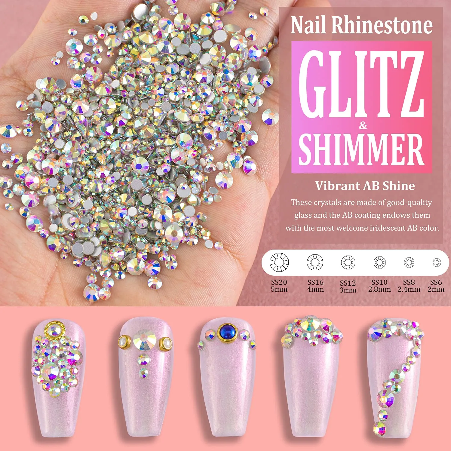 AB Color Crystal Rhinestone Nail Art Gemstone with Rhinestone Picker ...
