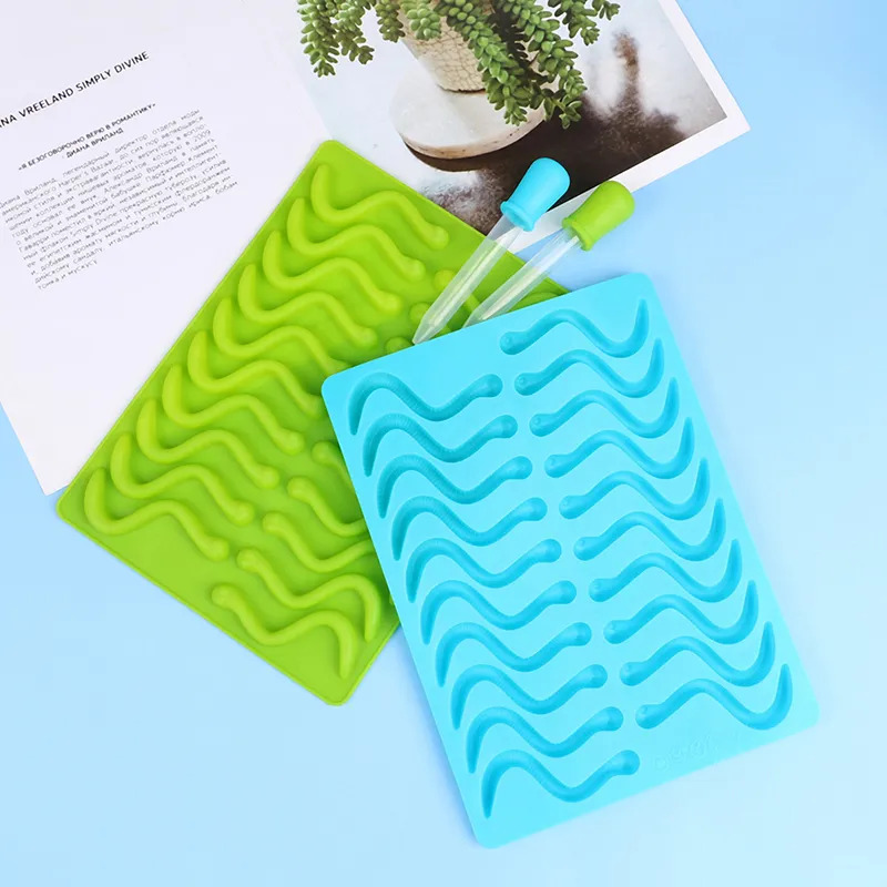 Silicone Gummy Snake Worms Silicone Mould Set 20 Cavity For Chocolate ...