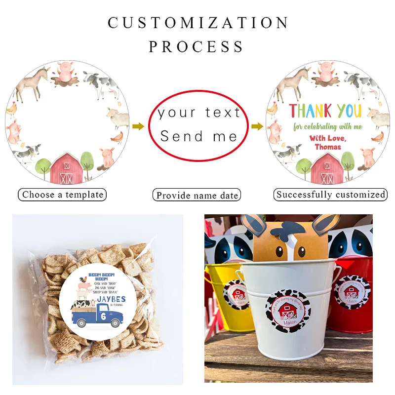 farmyard animals Birthday Stickers Labels - Rural Petting Zoo, Cow ...