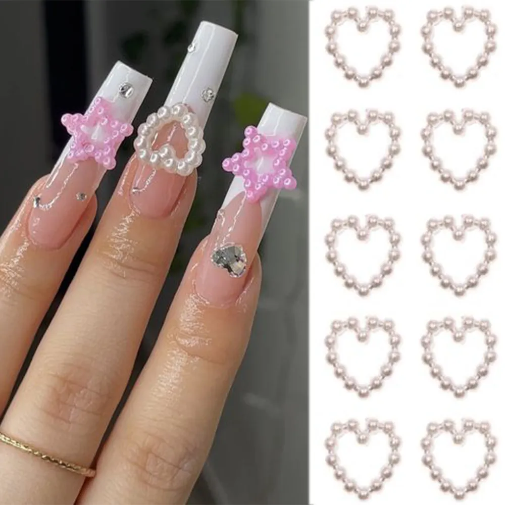 DHgate.com:Gradient Hollow Pearl Heart Nail Gems - 100Pcs 3D Jewelry ...