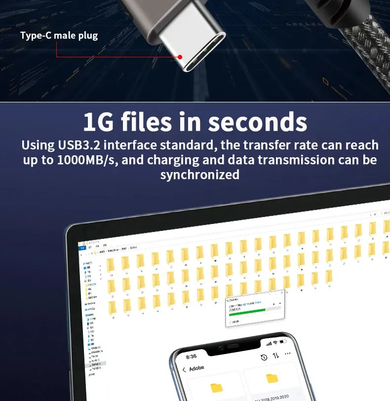 DHgate.com:USB 3.2 10Gbps Type-C to Type-C Cable: 60W PD Fast Charging ...