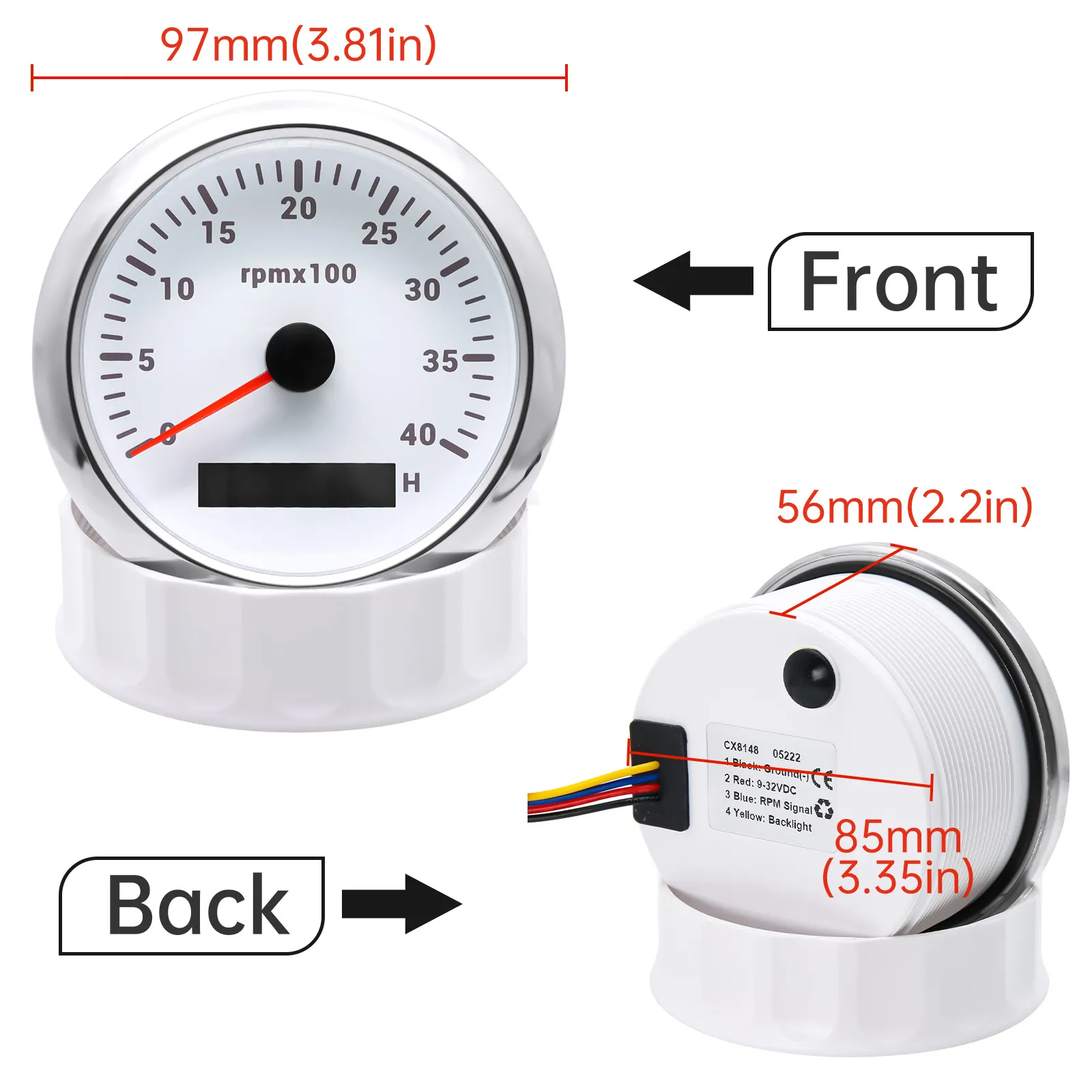 85MM Outboard Tachometers Universal 4000RPM Marine Car Boat Tachometer ...
