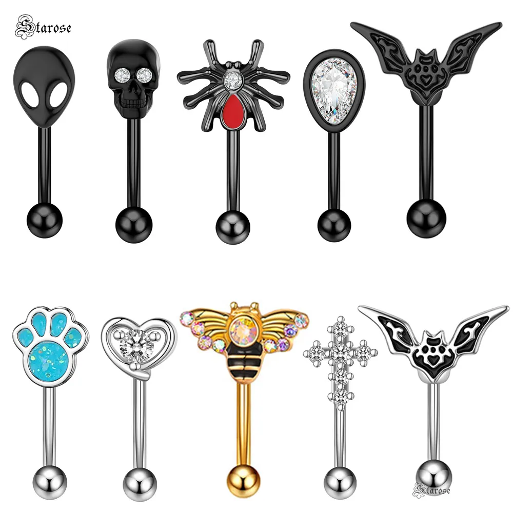 DHgate.com:Black Skull Eyebrow Curved Barbell Piercing, 1.2x8mm 16G ...