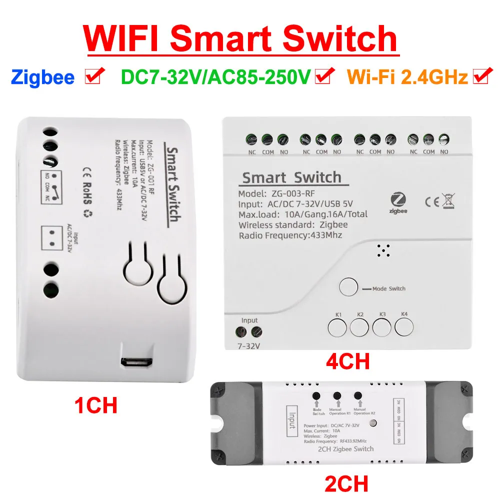 DHgate.com:4CH WiFi Smart Switch Module: Zigbee Compatible, DC 7-32V ...