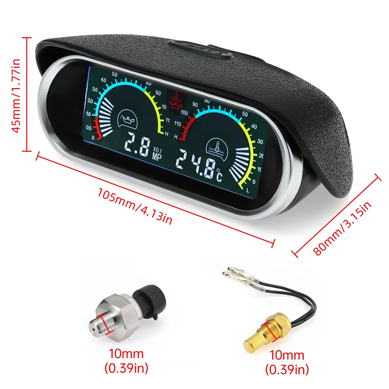 In Line Water Temperature Gauge Dual LCD Oil Pressure & Water Temp ...