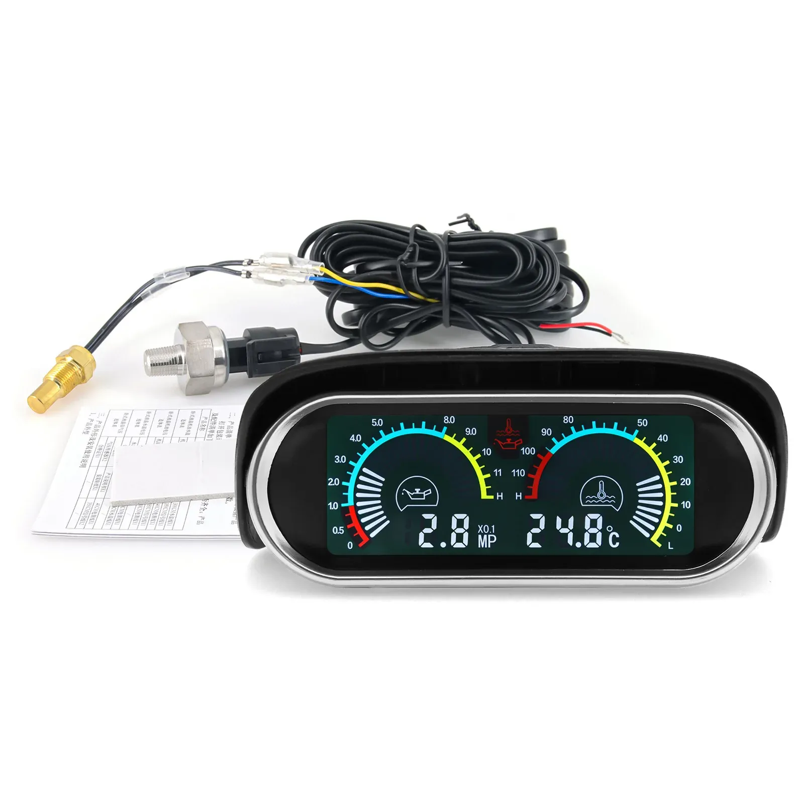 In Line Water Temperature Gauge Dual LCD Oil Pressure & Water Temp ...