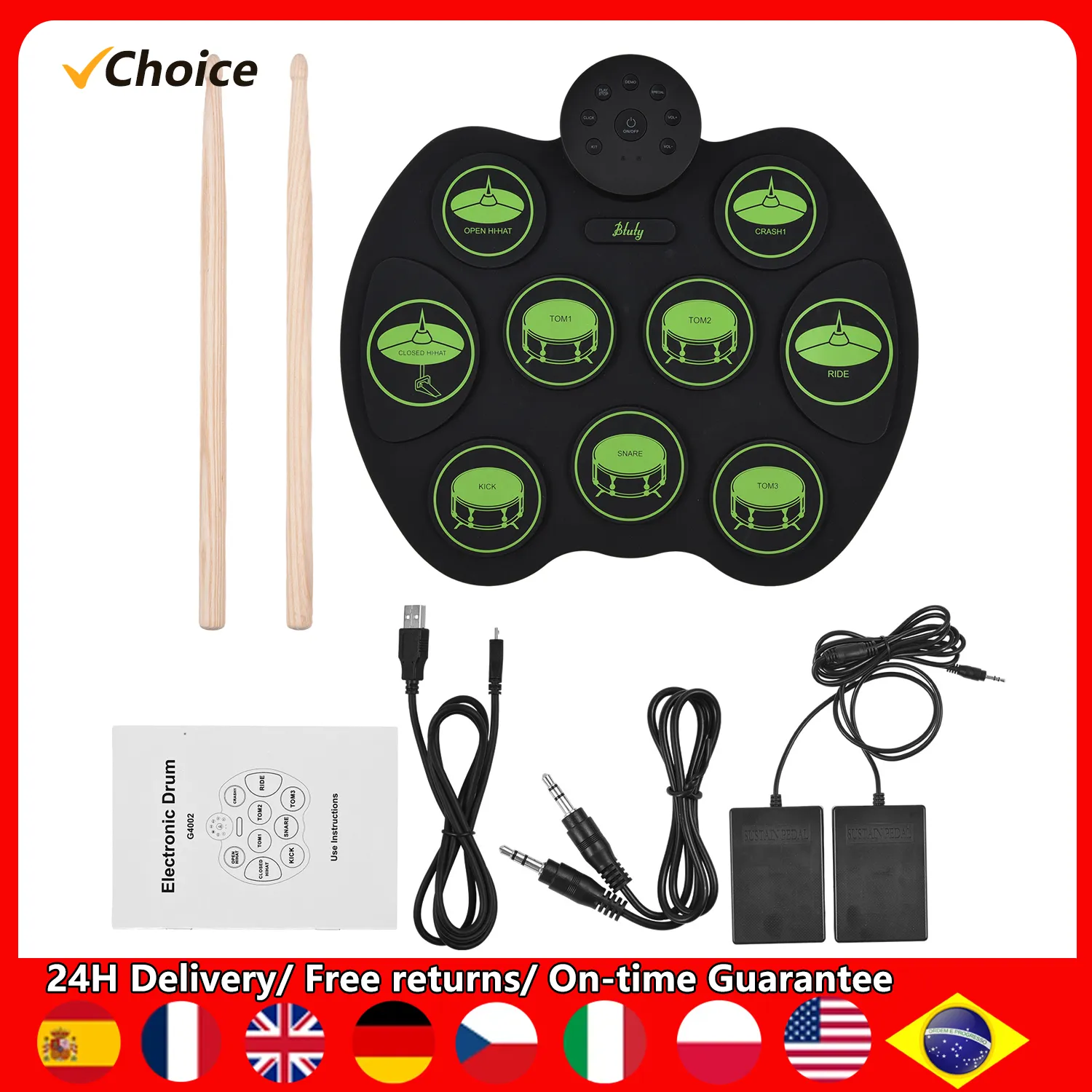Compact Electronic Roll-Up Drum Set: Touch-Sensitive Practice Kit with ...