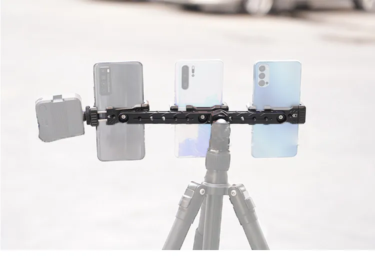 Tripod Phone Mount with Triple Clip, Phone Holder, Light, Microphone ...