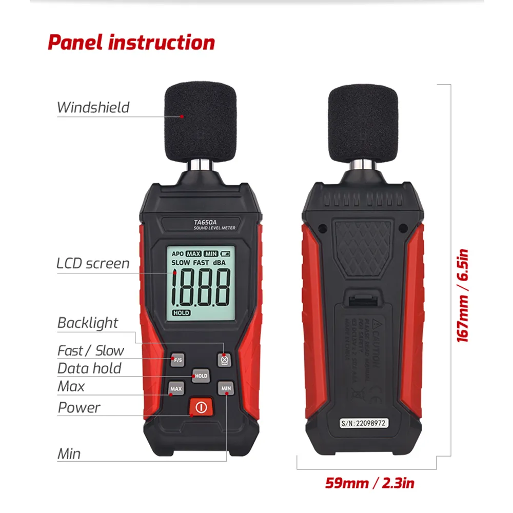 TA650A Professional Digital Sound Level Meter, Noise Measurement Tool ...