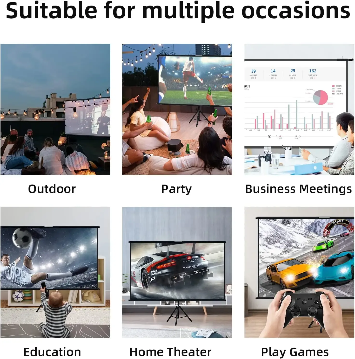 Wrinkle-Free LEJIADA Foldable Projector Screen with Stand Size for Home ...