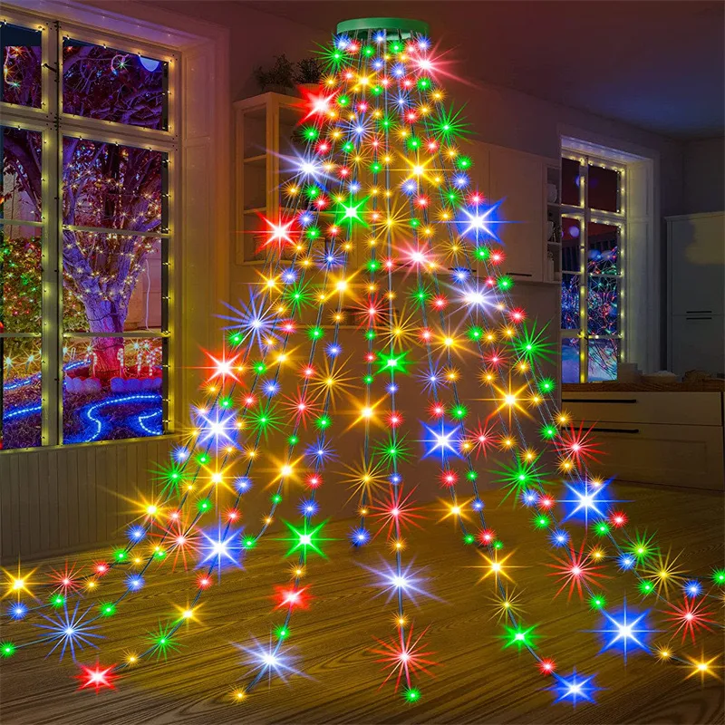 LED Christmas Tree Light With USB Led Remote Pentagram And Waterfall ...