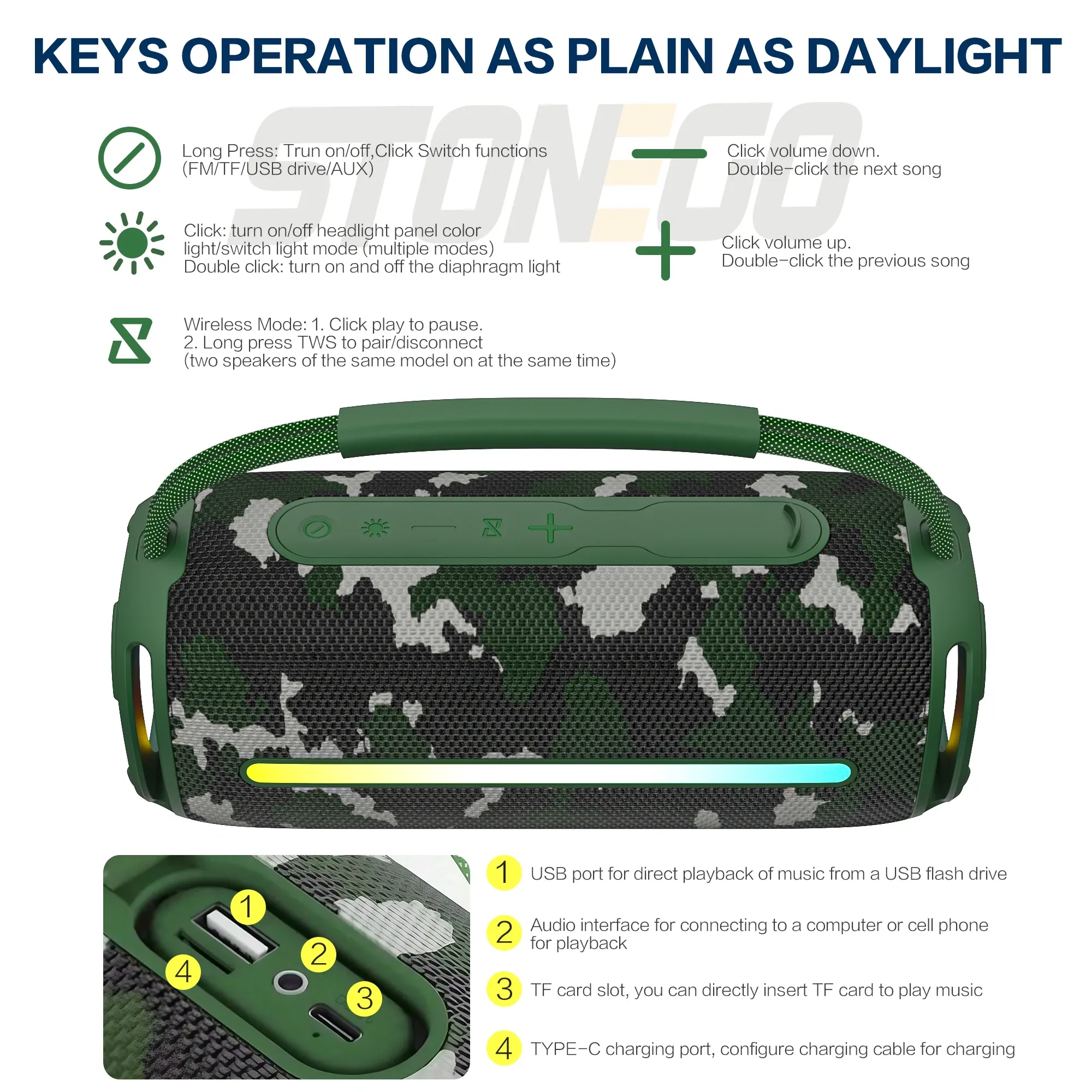 2024 NewstoneGo Tragbarer Bluetooth 5.3 RGB Flash Wireless Lautsprecher ...