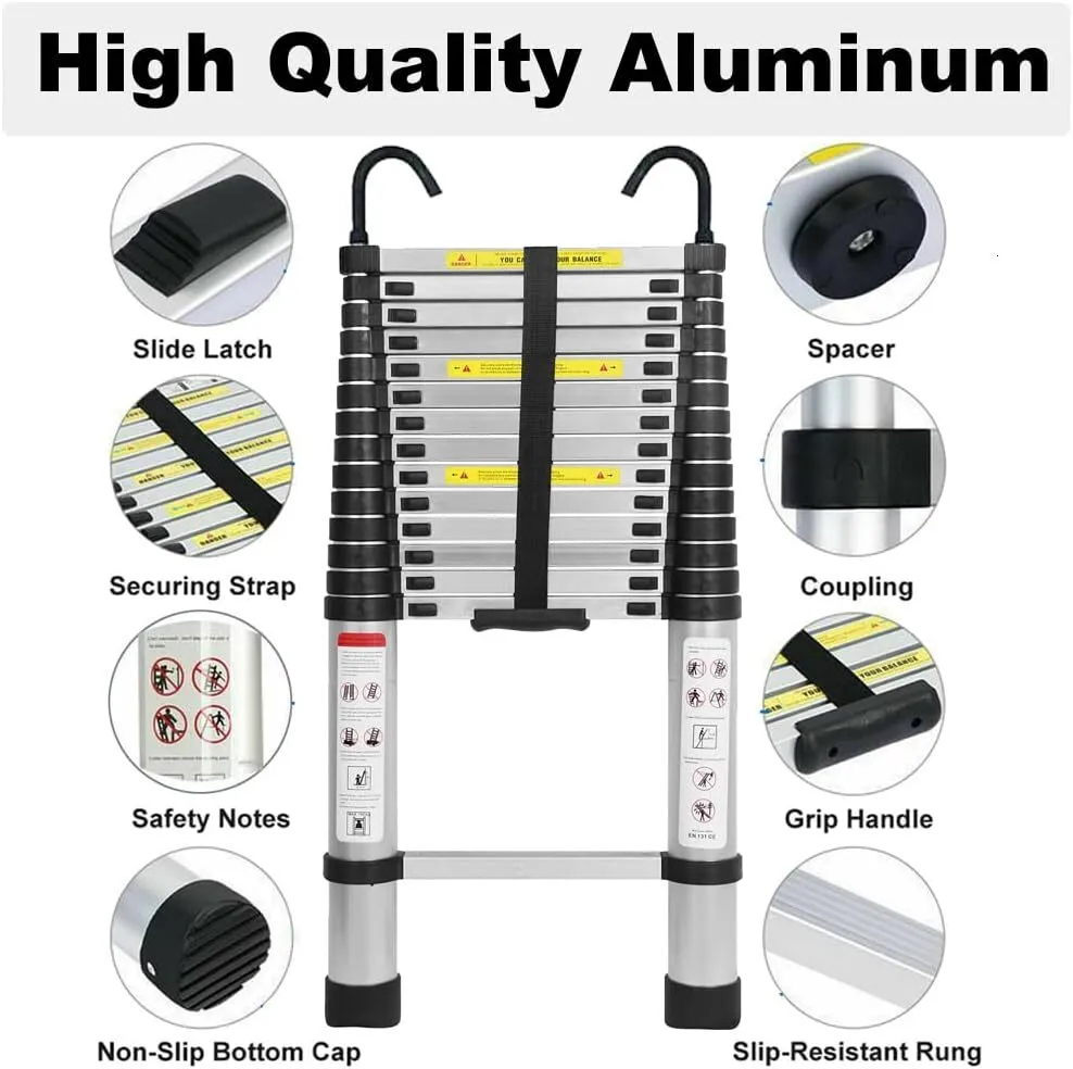 6.2M Heavy Duty Telescc Ladders With Hoo 14 Steps Aluminum Extending ...