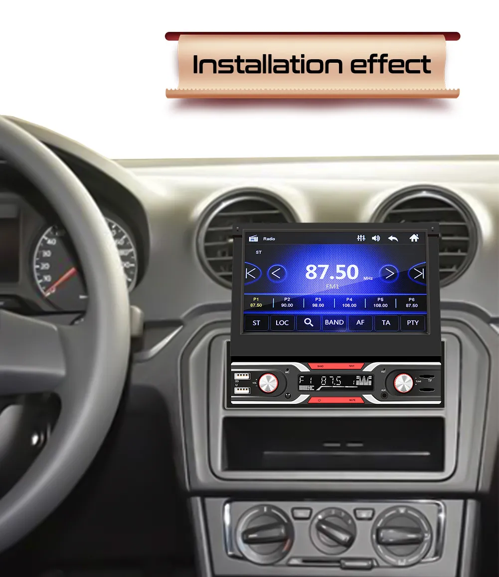7 Retractable Screen 1 Din Carplay MP5 Player Car Radio Universal GPS ...