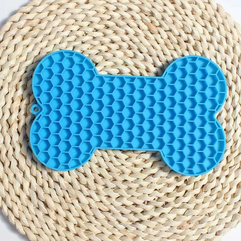 Slow Feed Dog & Cat Lick Mat - Silicone Bone Shape Peanut Butter ...