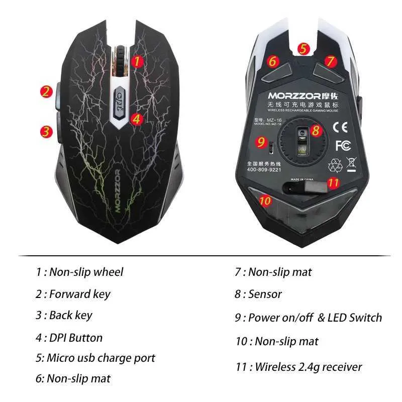 Rechargeable LED Honeycomb Gaming Mouse With Breathing Function, USB 2 ...