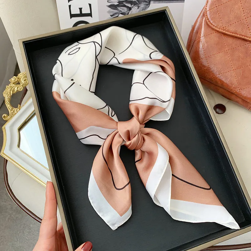Luxury Silk Silk Satin Buff Square Safarfo Impreso De 70 Cm Accesorios ...