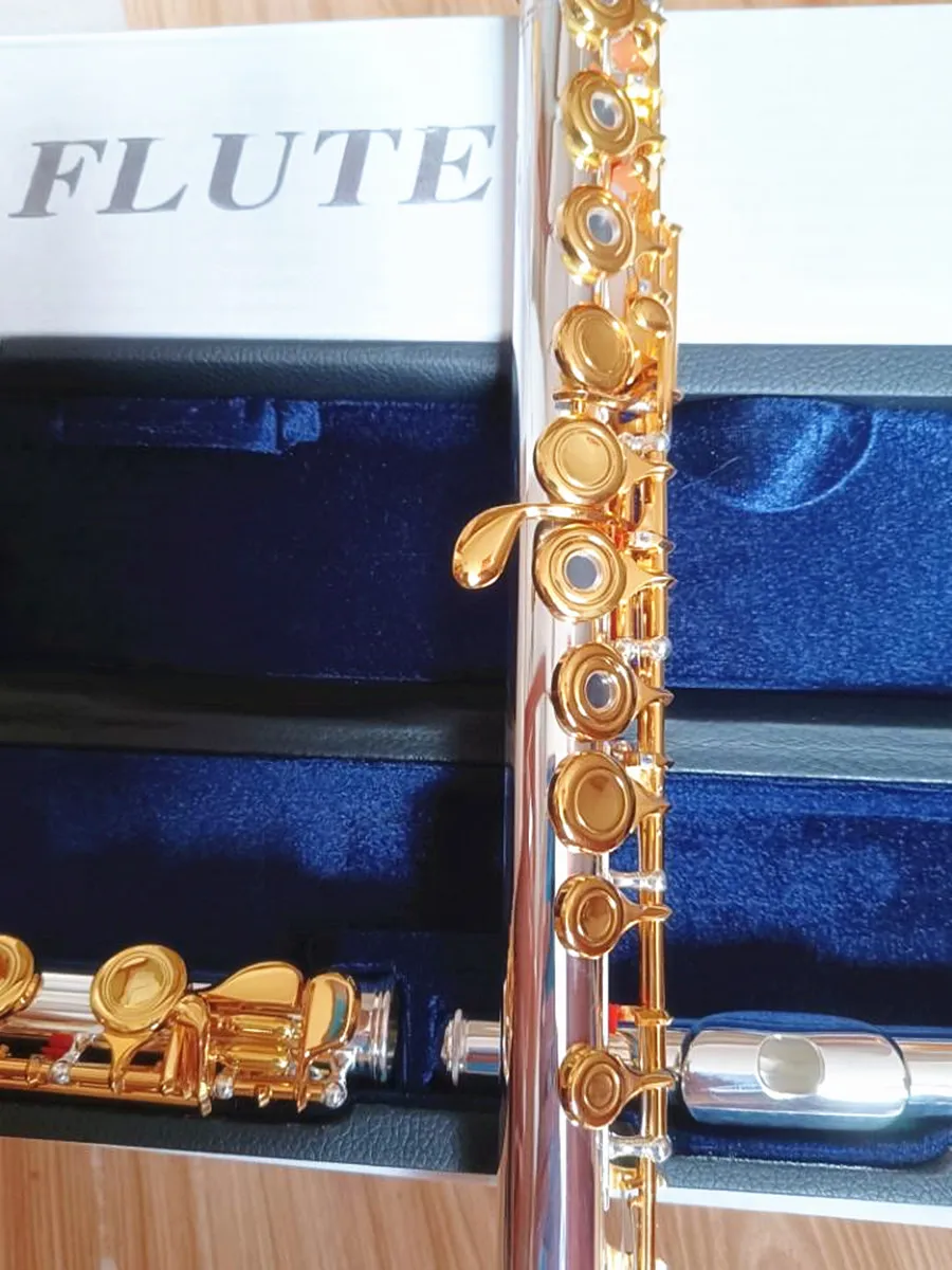 Silver Gold Flute 17 Key Open Hole C Tune E Mechanism Professional ...