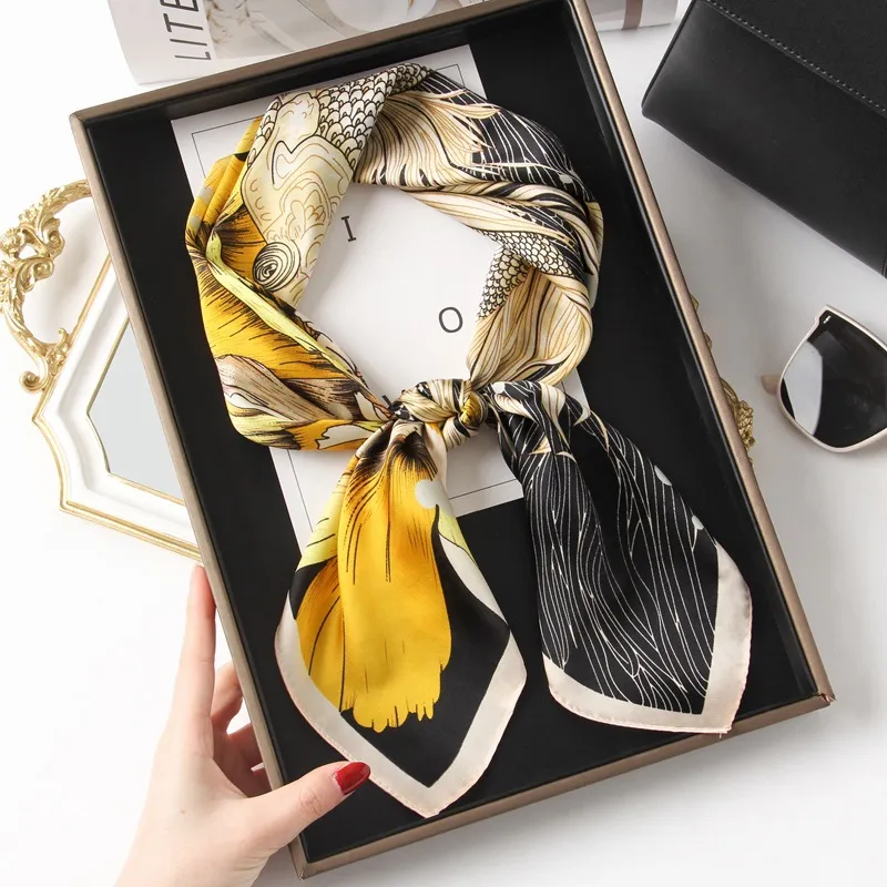 Luxury Silk Silk Satin Buff Square Safarfo Impreso De 70 Cm Accesorios ...