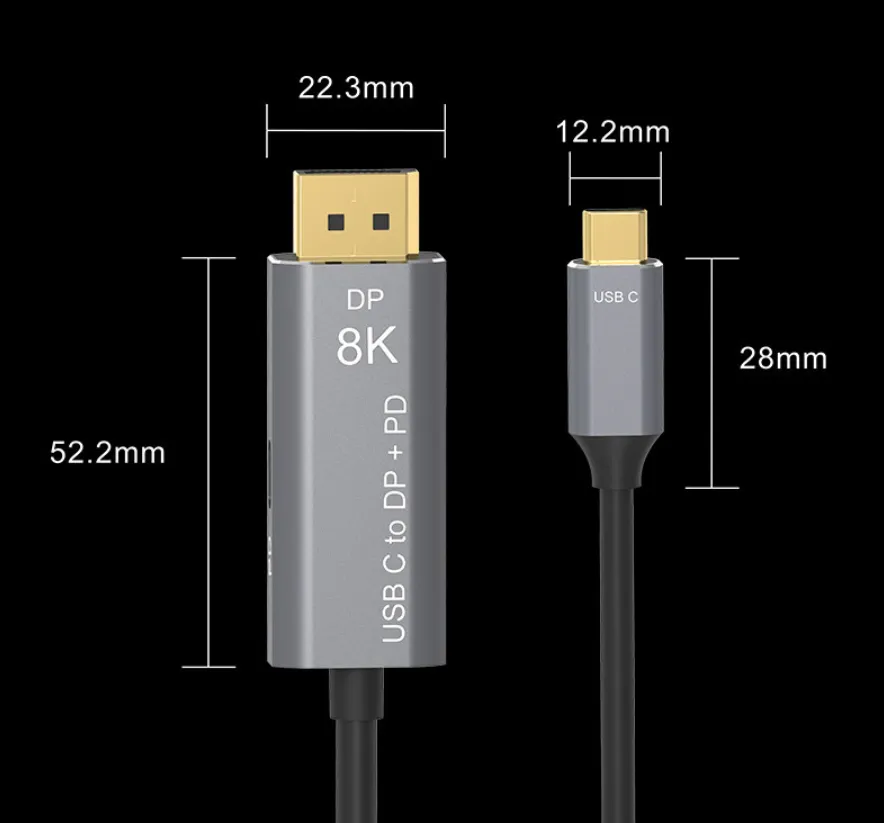 8K USB C To DisplayPort 1.4 Cable: High Resolution Video & Power ...