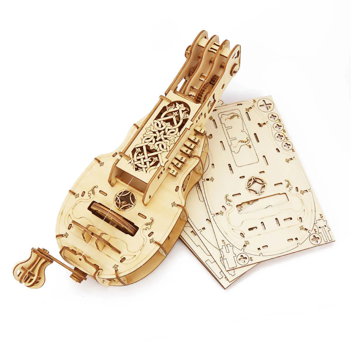 3D Puzzles Hurdy Gurdy: Wooden Mechanical Model Kit DIY Musical ...