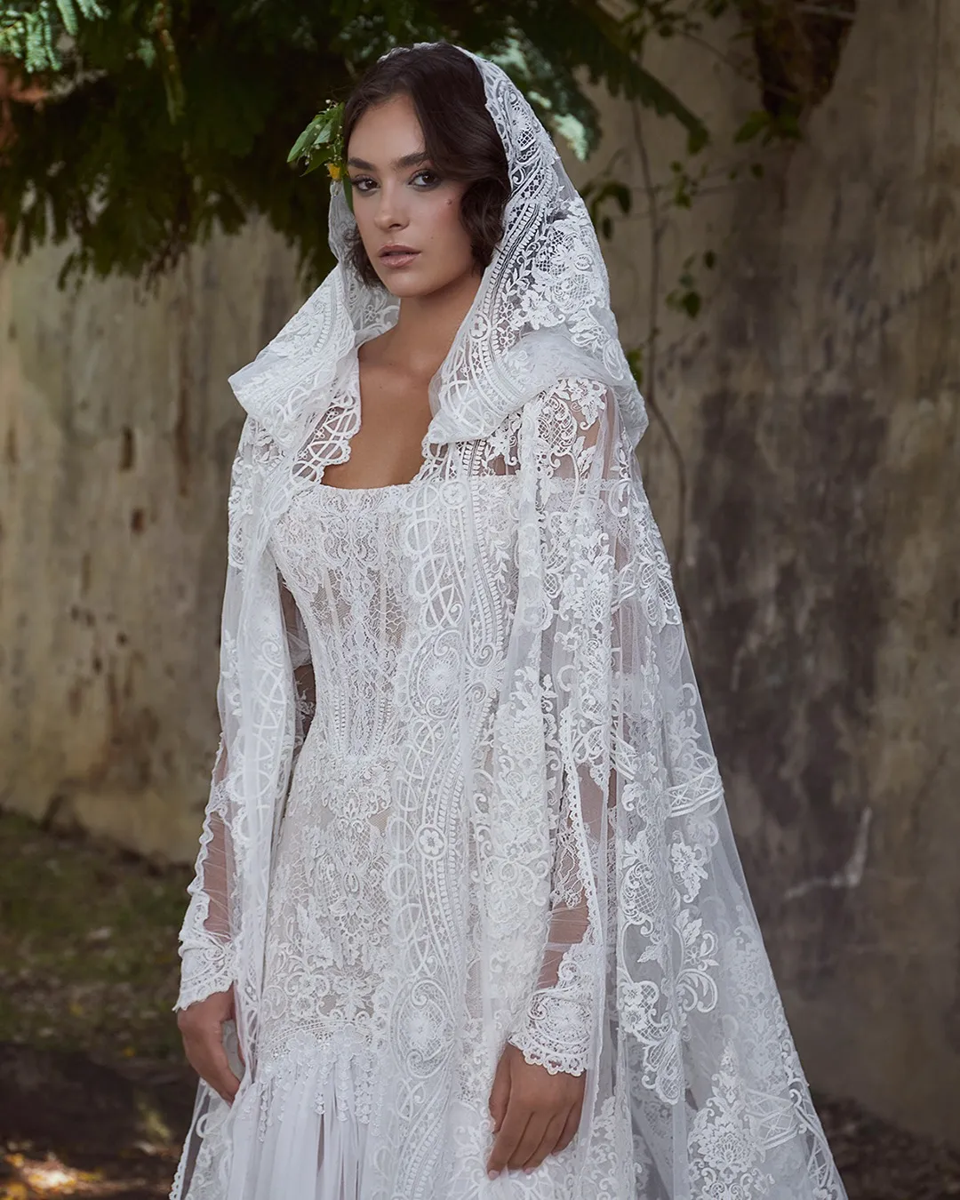 Romantic Hooded Lace Wedding Veil Lily Collins Inspired Fairy Princess ...