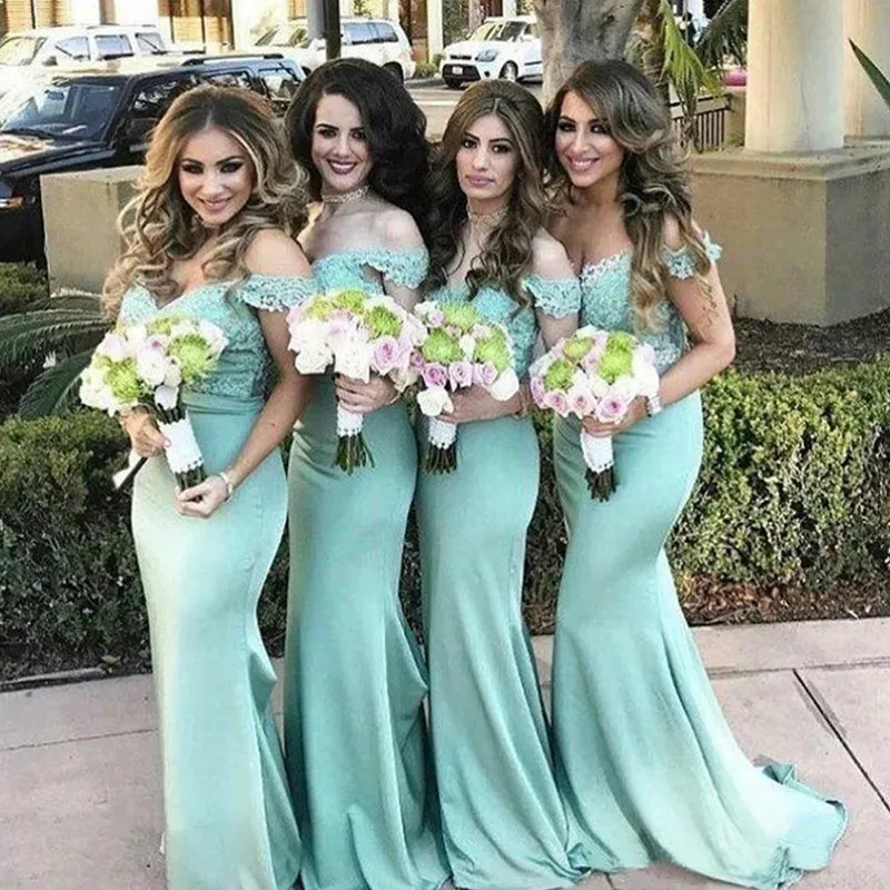 Mint Green Mermaid Bridesmaid Dress - Elegant Vintage Lace Off Shoulder ...