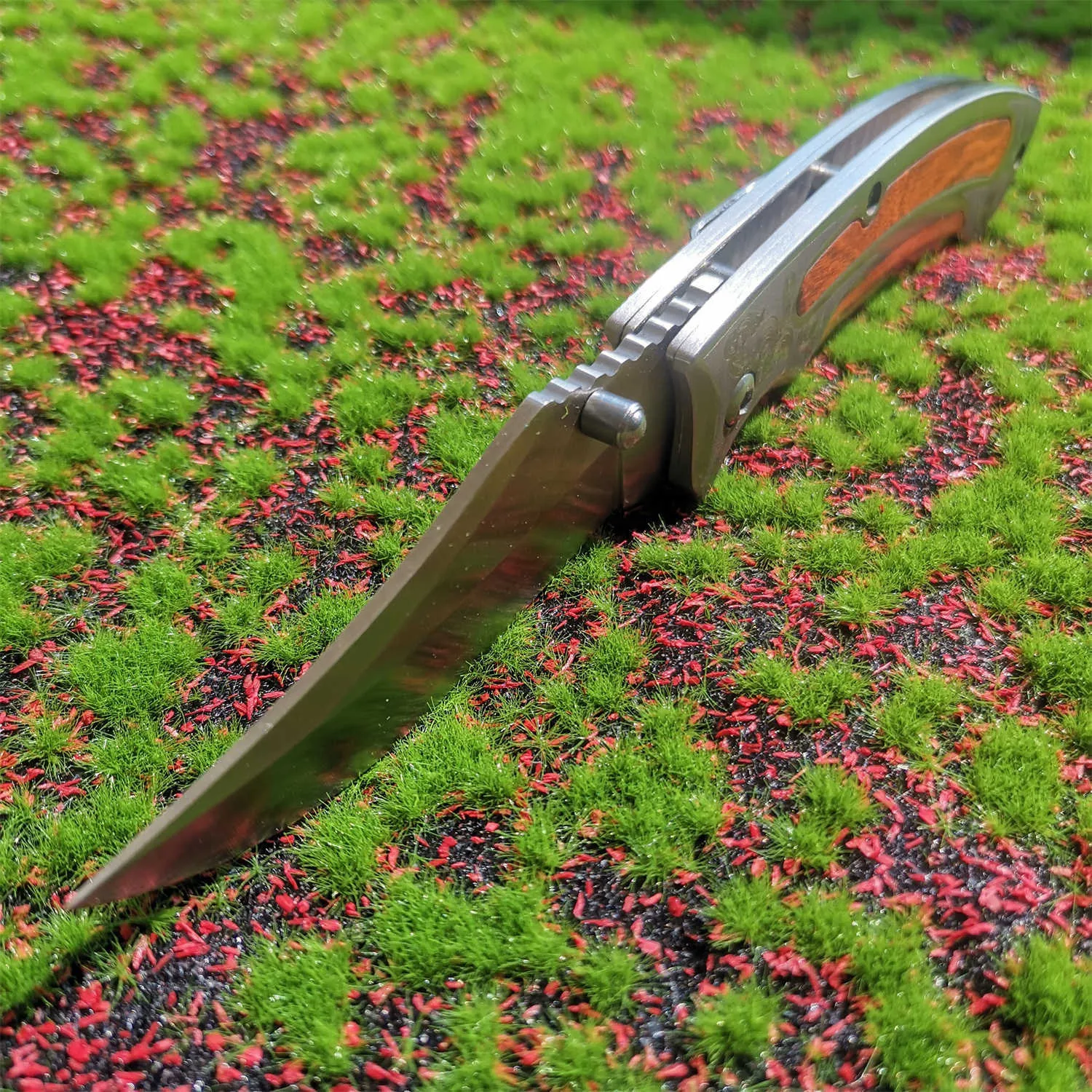 Folding Knife 8CR13 Steel Blade Survival Pocket Knife With Wood Handle ...