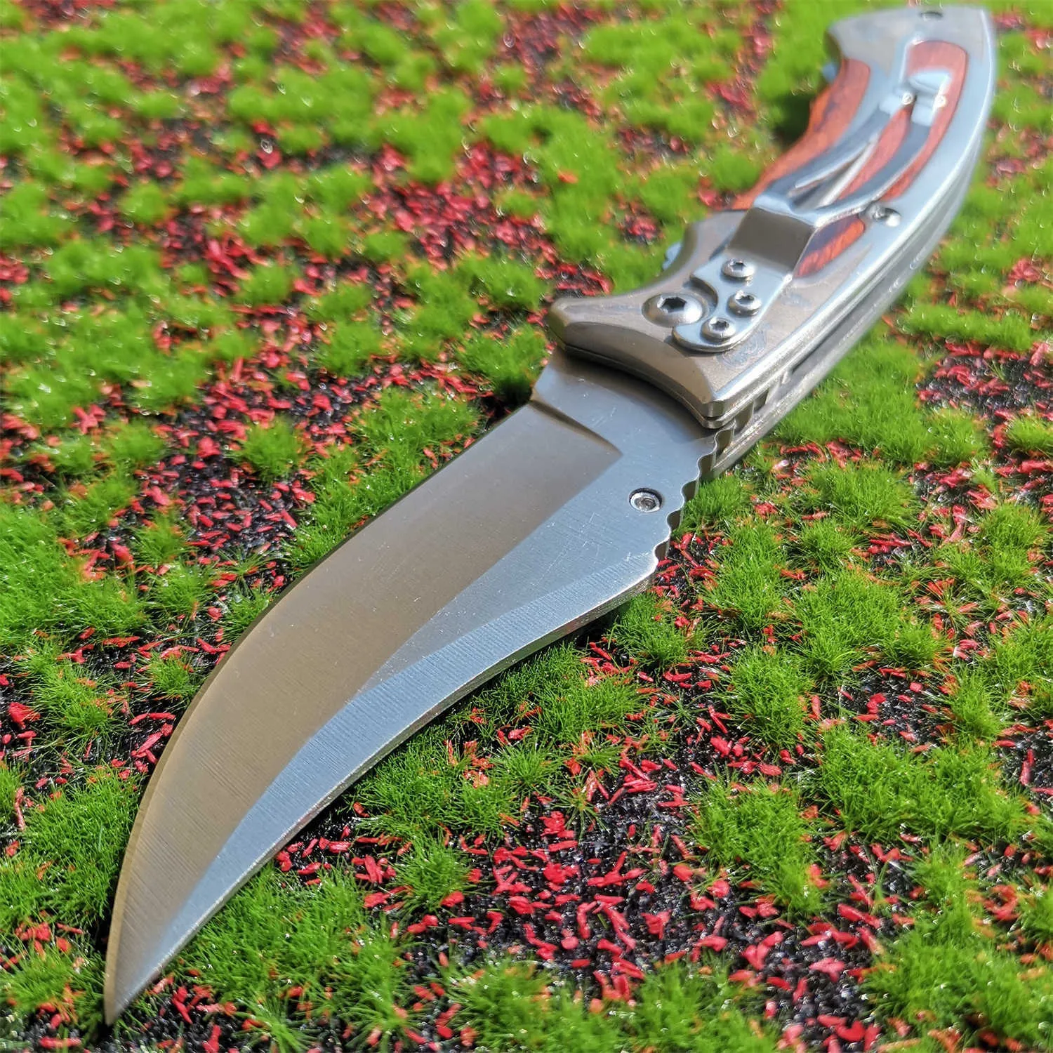 Folding Knife 8CR13 Steel Blade Survival Pocket Knife With Wood Handle ...